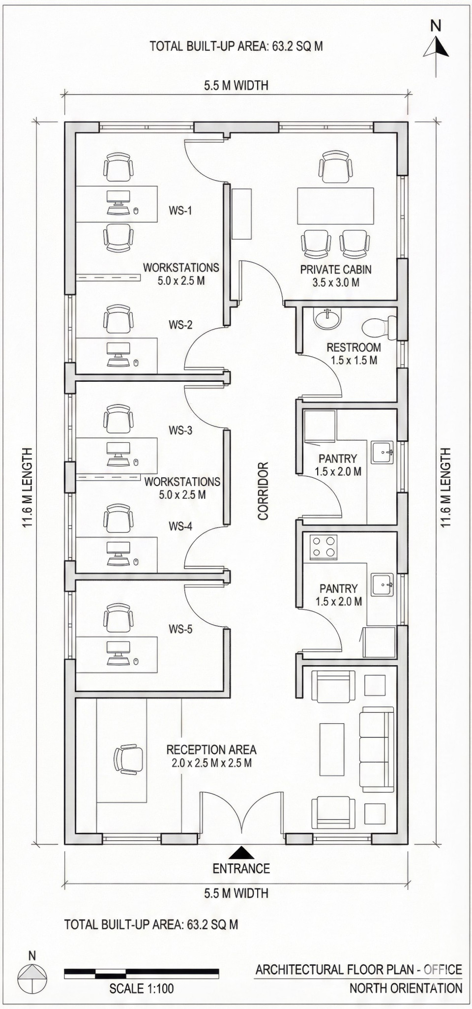 Small Office Floor Plan 18x38 Ft CAD Layout Google Gemini Prompt ...